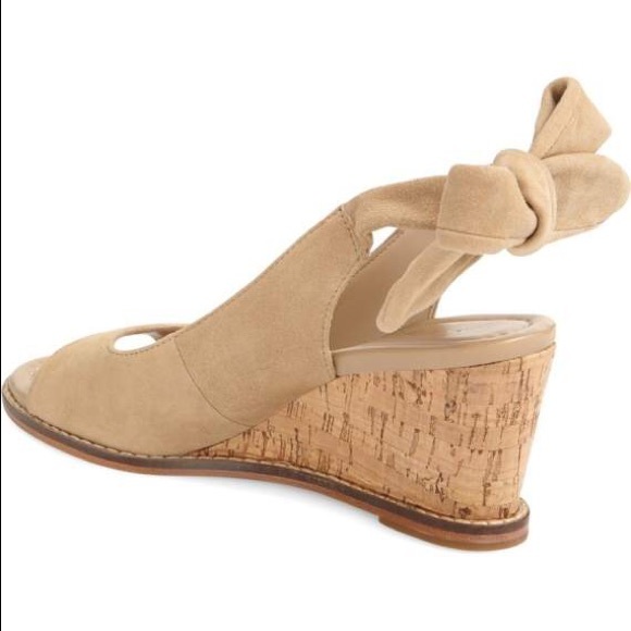 Anthropologie | Shoes | Tan Suede Tie Back Slingback Wedge Sandal ...